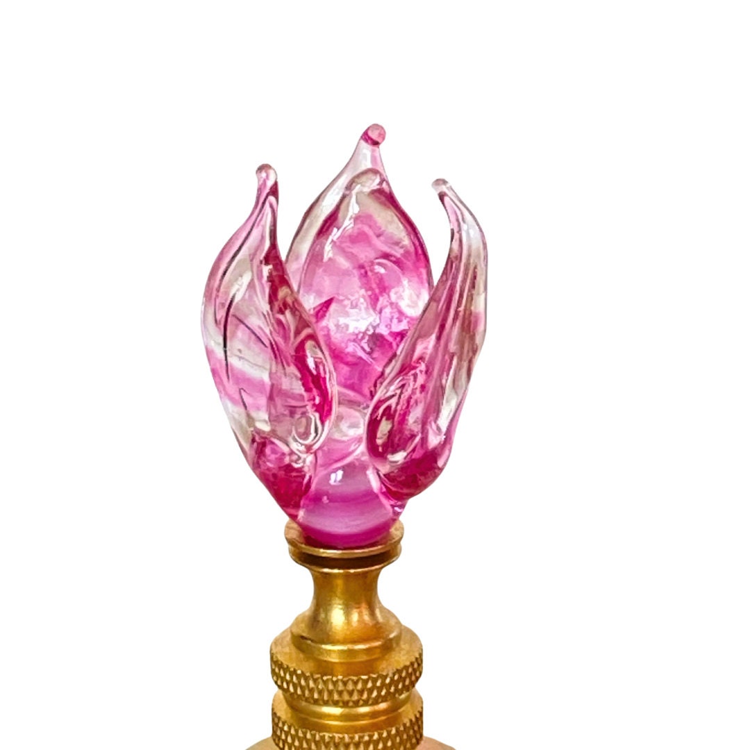FINIALS- Handmade Venetian Glass Lamp Finial Pink Flower Finial - Brass ...