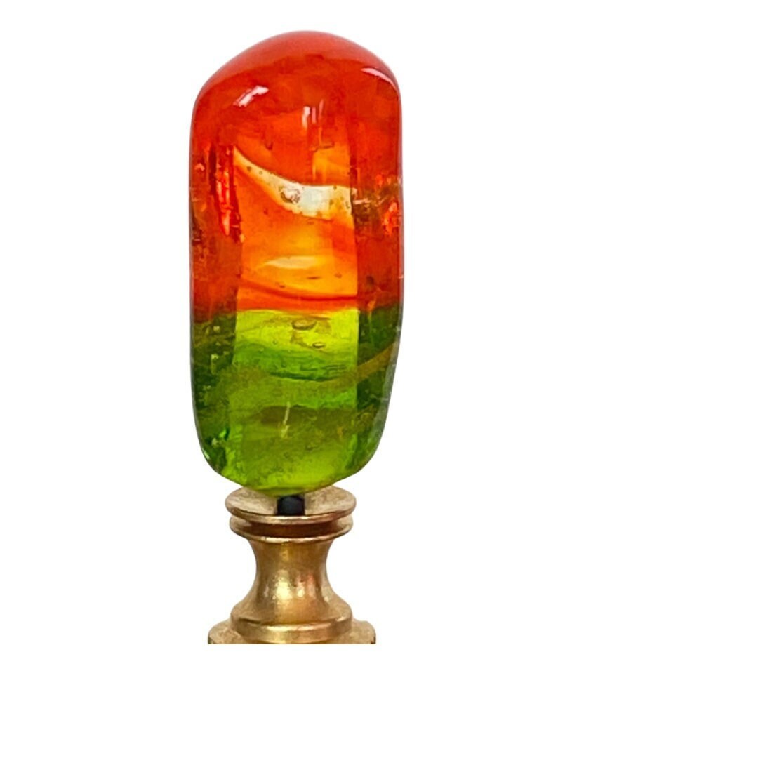 FINIAL for Lamp Handmade Sage Green & Orange Venetian Glass Lamp Finial ...