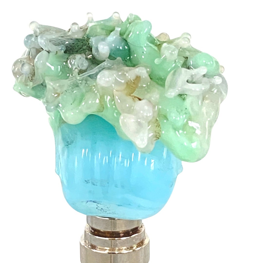 FINIAL for Lamp - Venetian Glass Ocean Wave Glass Sculpture Aqua Blue ...