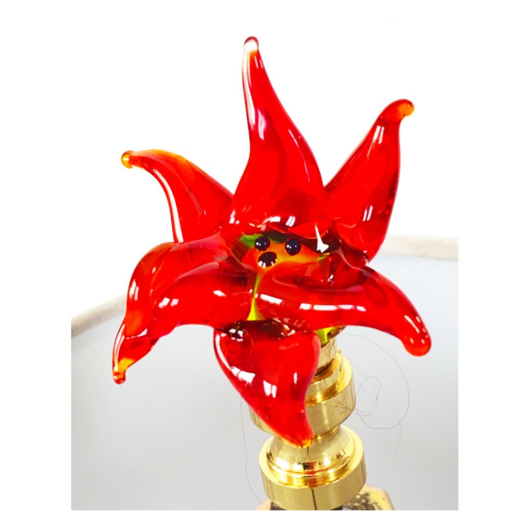 FINIALS- Handmade Venetian Glass Flower Lamp Finial - Red Green Flower ...