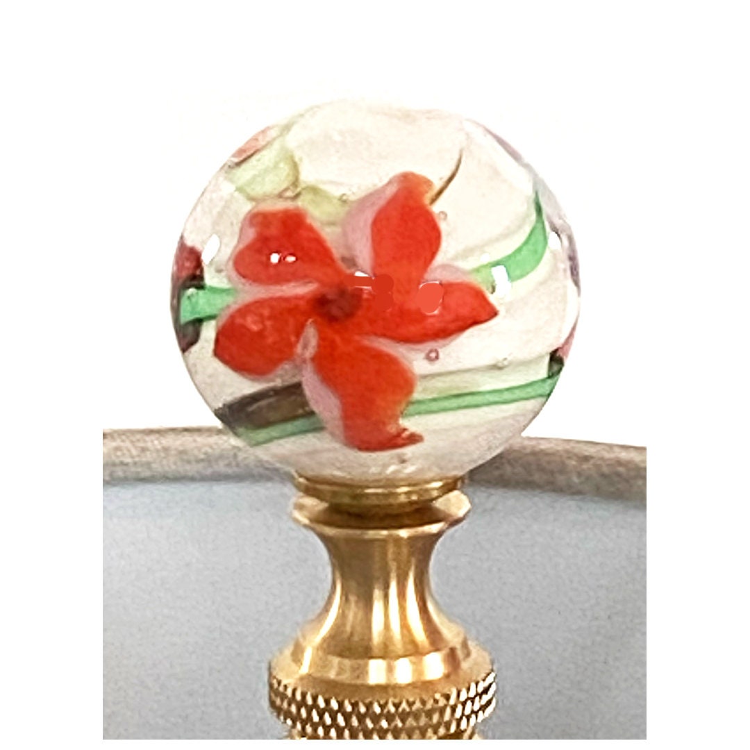 FINIALS- Handmade Venetian Glass Lamp Finial - Salmon Flowers on an ...