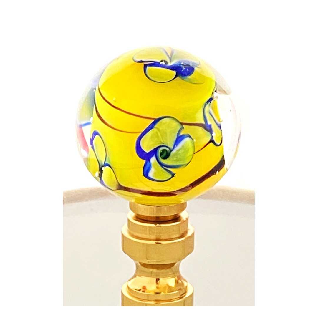 FINIALS- Handmade Venetian Glass Large Flower Lamp Finial - Yellow ...