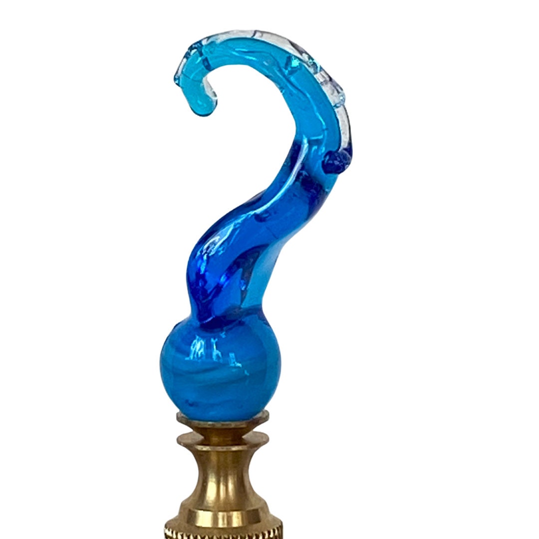 FINIAL for Lamp - Venetian Glass Ocean Wave, Aqua Blue Glass Lamp ...