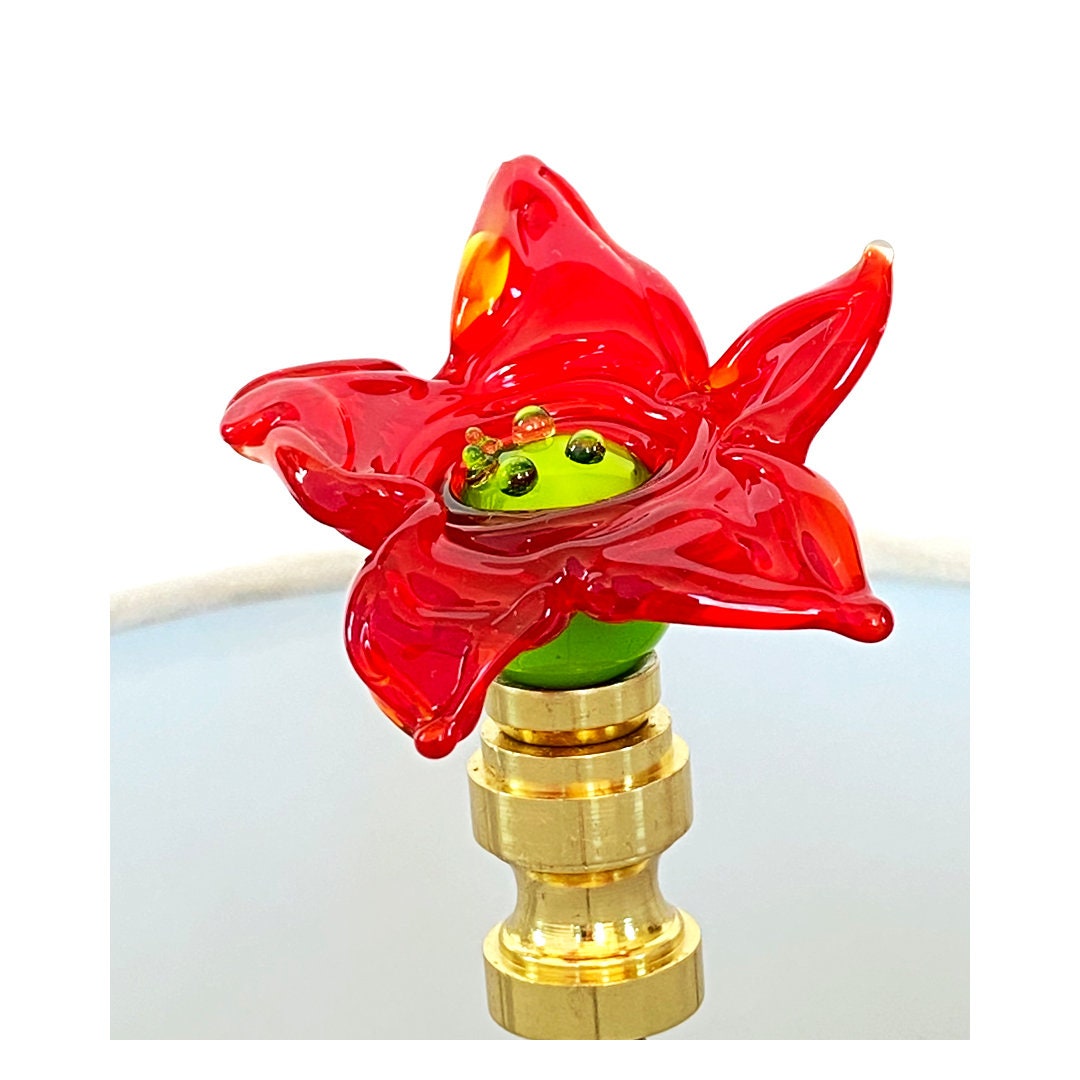 FINIALS- Handmade Venetian Glass Flower Lamp Finial, Red, Green Exotic ...