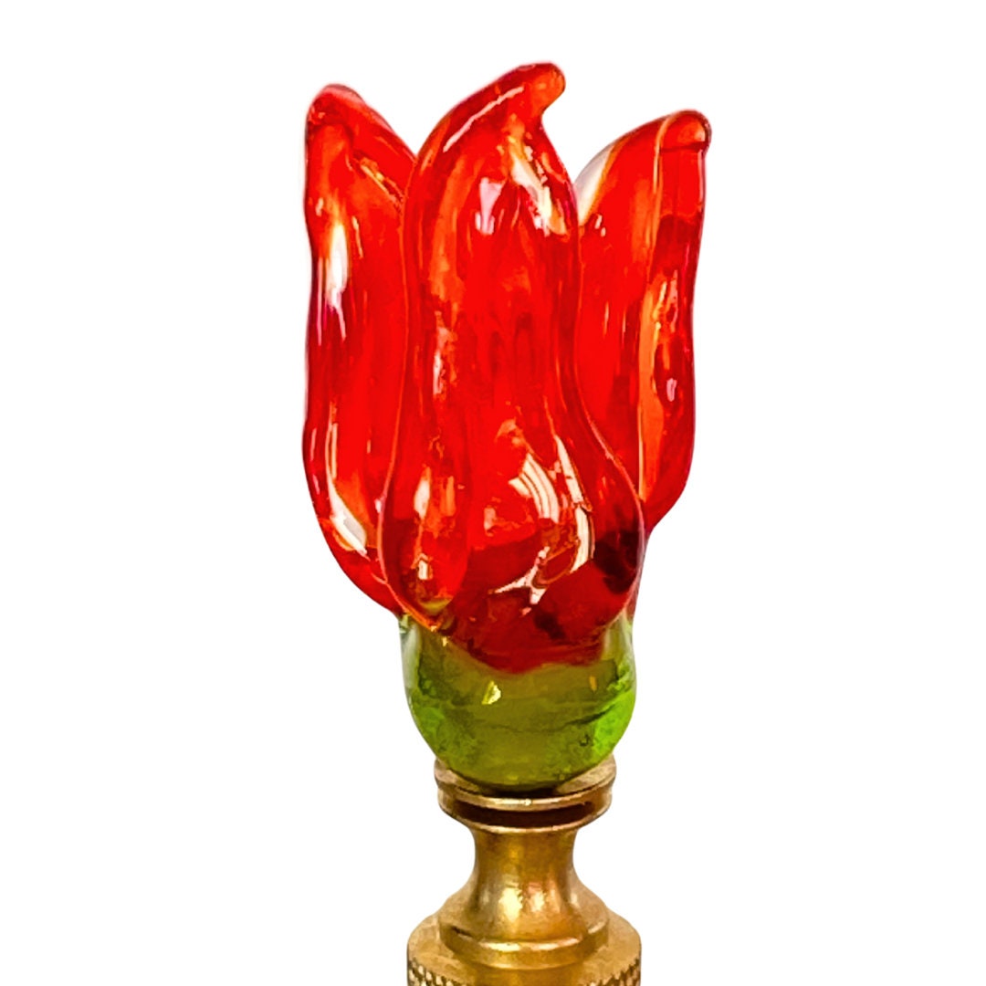 FINIALS- Venetian Glass Flower Lamp Finial - Orange, Green Exotic ...
