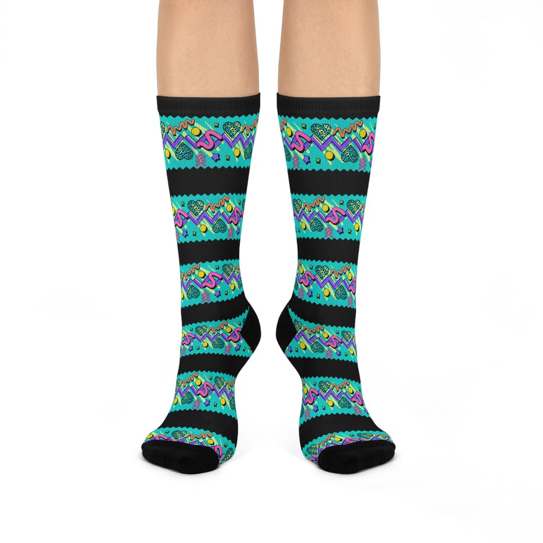 90s Bright Pattern Stripe, 90s Nostalgia, Retro Style Cushioned Crew ...