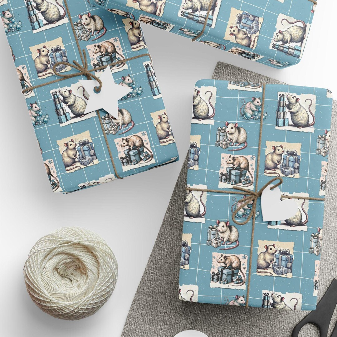 Winter Rat Blue Christmas Fancy Rat Pet Cute Holiday Snow, Wrapping ...