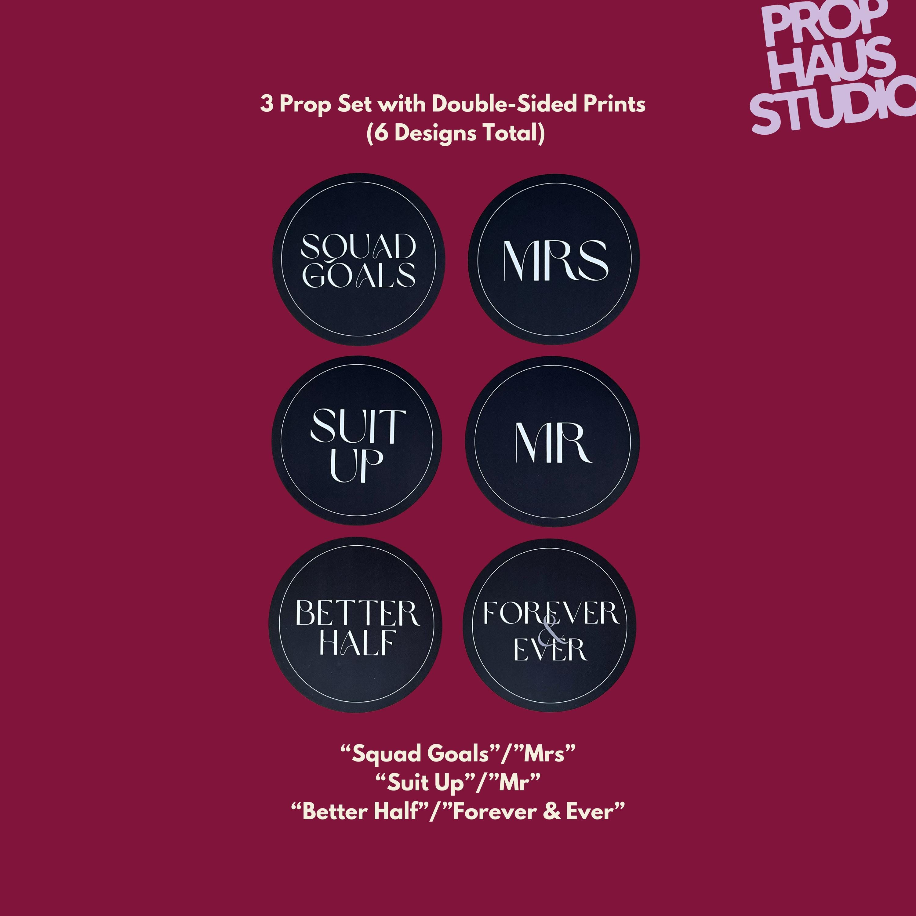 Modern Black Wedding Photo Booth Props Bride & Groom Sign Set Chic ...