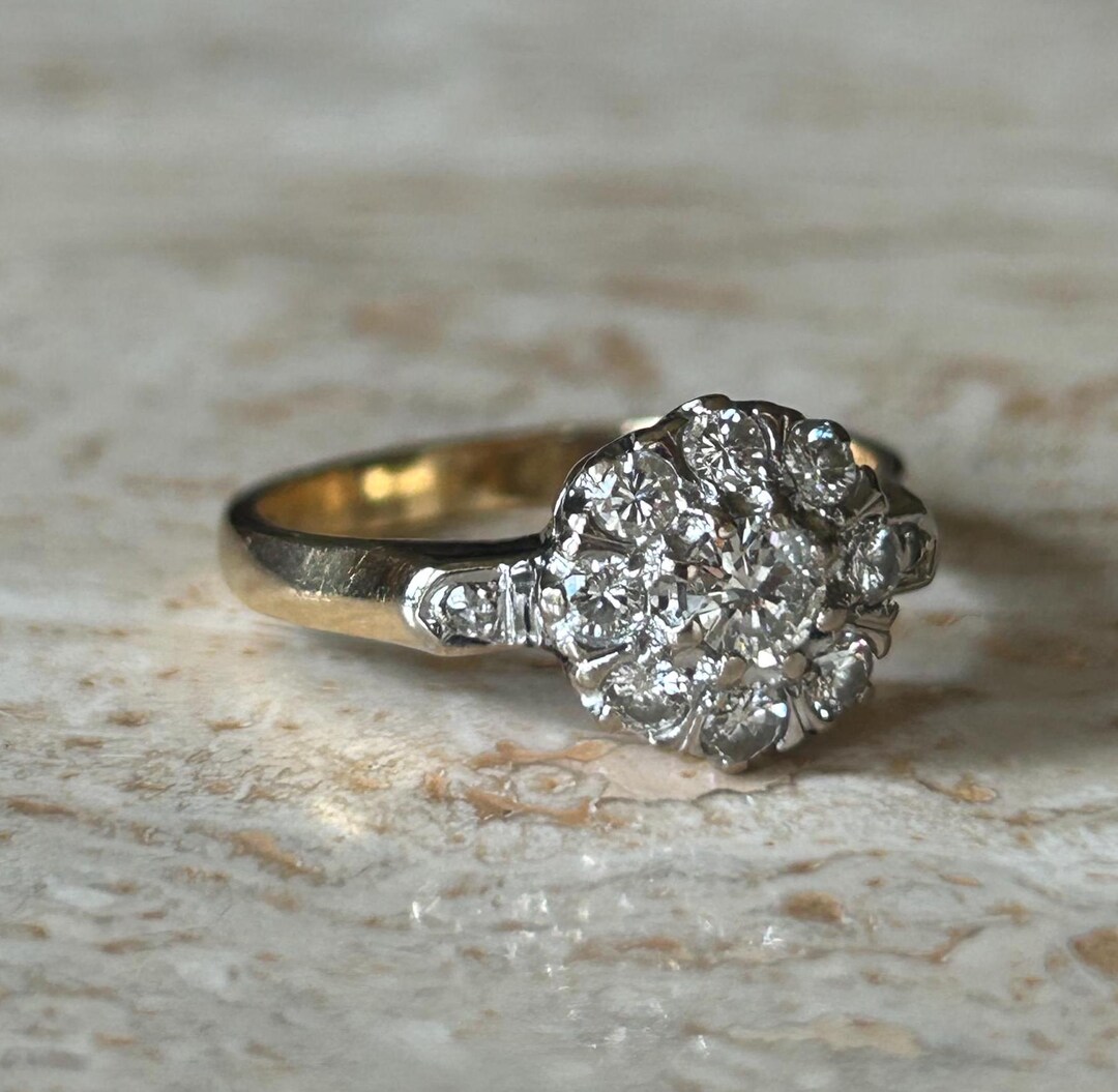 Nora. the Vintage Chunky 18ct Gold Floral Brilliant Round Diamonds ...
