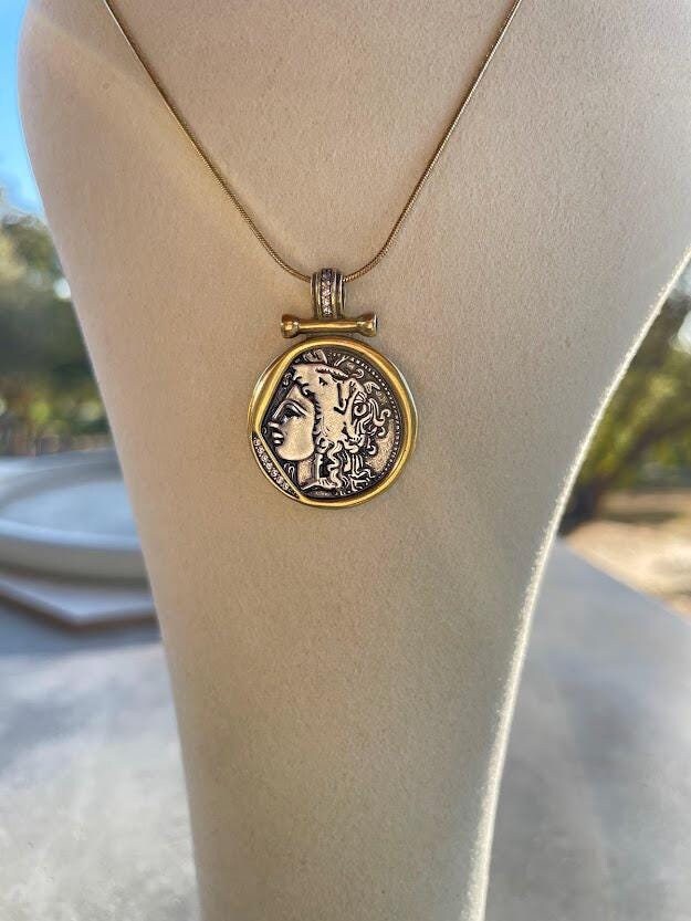 Mixed Metal Medusa Pendant Necklace: Cubic Zirconia Greek Jewelry - Etsy