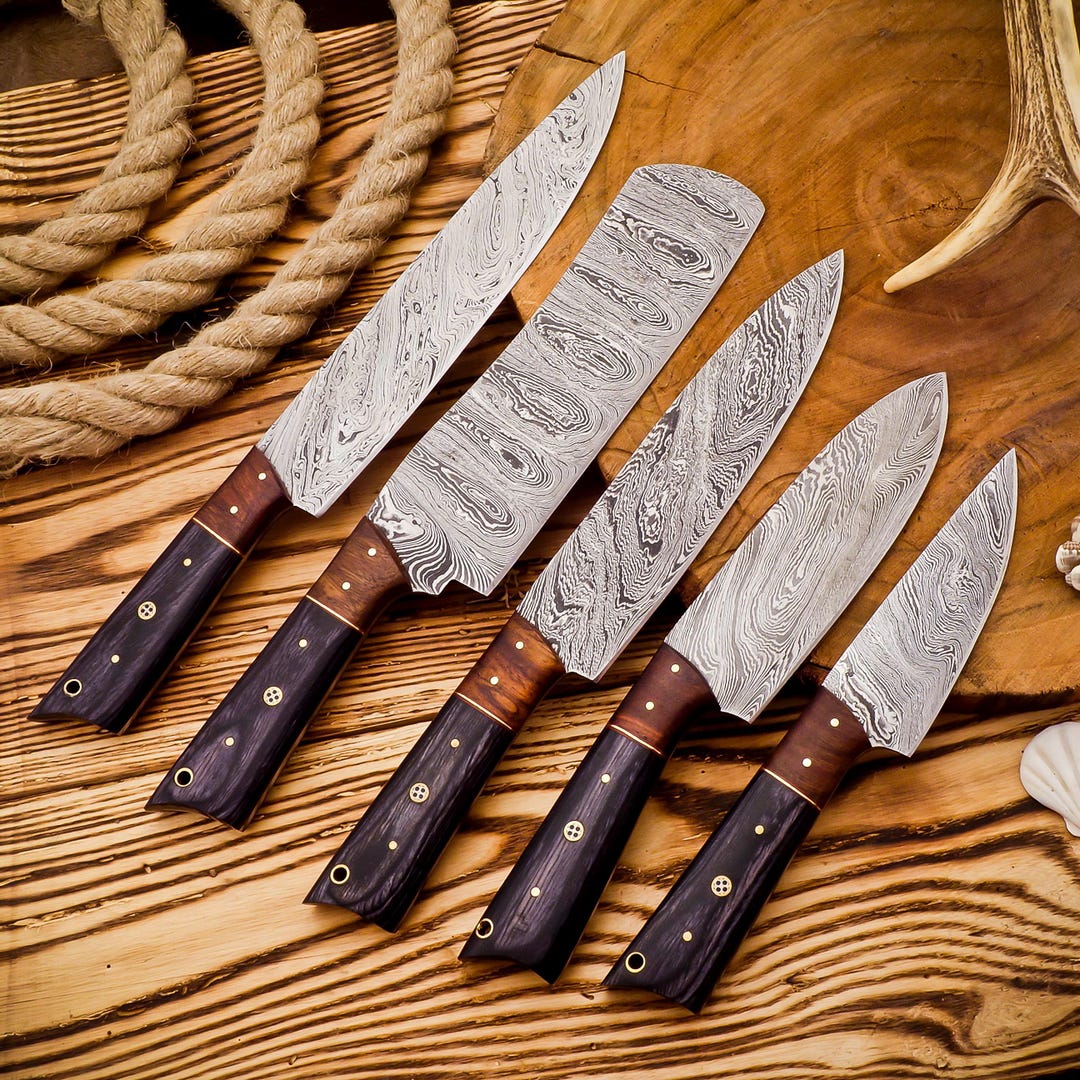 Handmade Damascus Steel Chef Knives Set: Forged Kitchen Knives - Etsy
