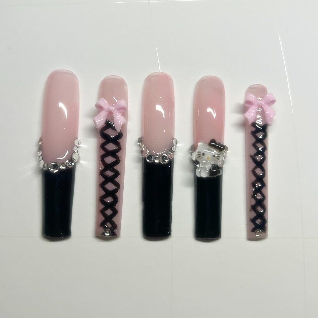 Black and Pink Coquette Hello Kitty Presson Set - Etsy