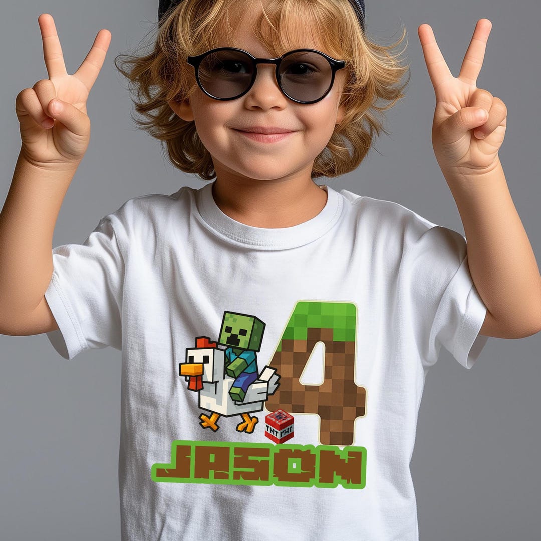 Custom Chicken Birthday Shirt, Minecraft Gamer Tee, Kids Gaming ...