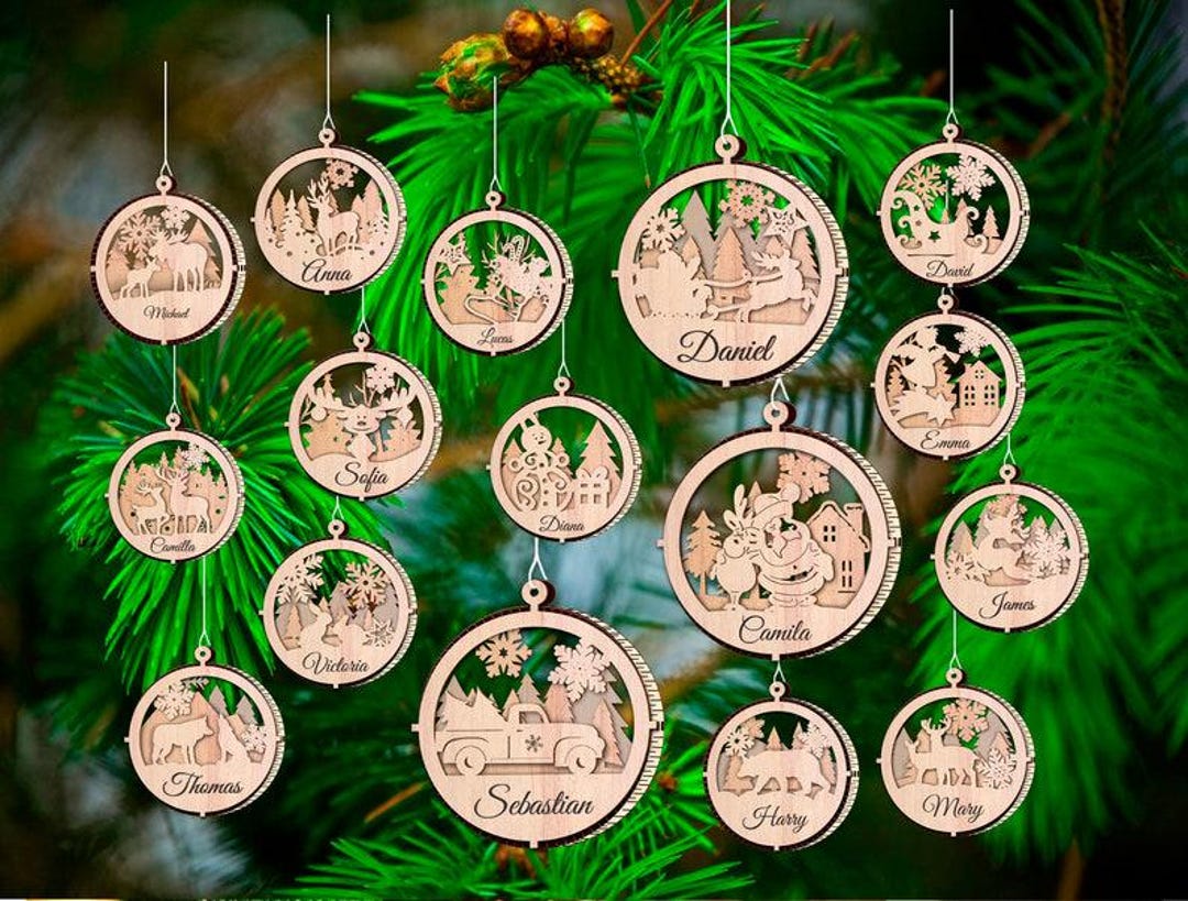 Christmas Ornaments SVG Laser Cut Files: Editable Bauble Bundle ...