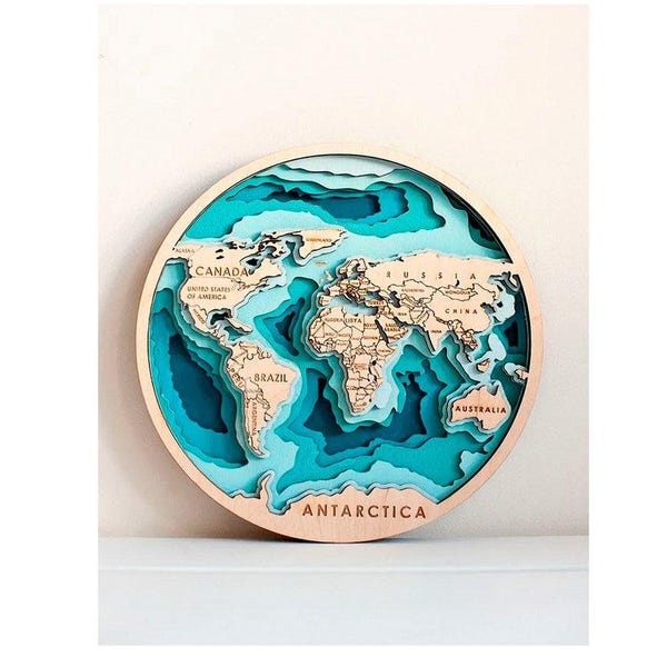 World Map Multilayer SVG/ World Map Cut File/ 3D Layer/ Plywood Cutting ...