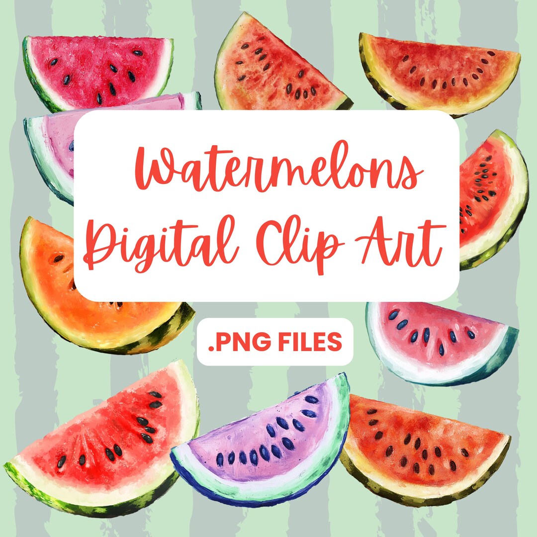 Watermelons Brush Stroke Digital Clip Art, 12 PNG Images, DIGITAL - Etsy