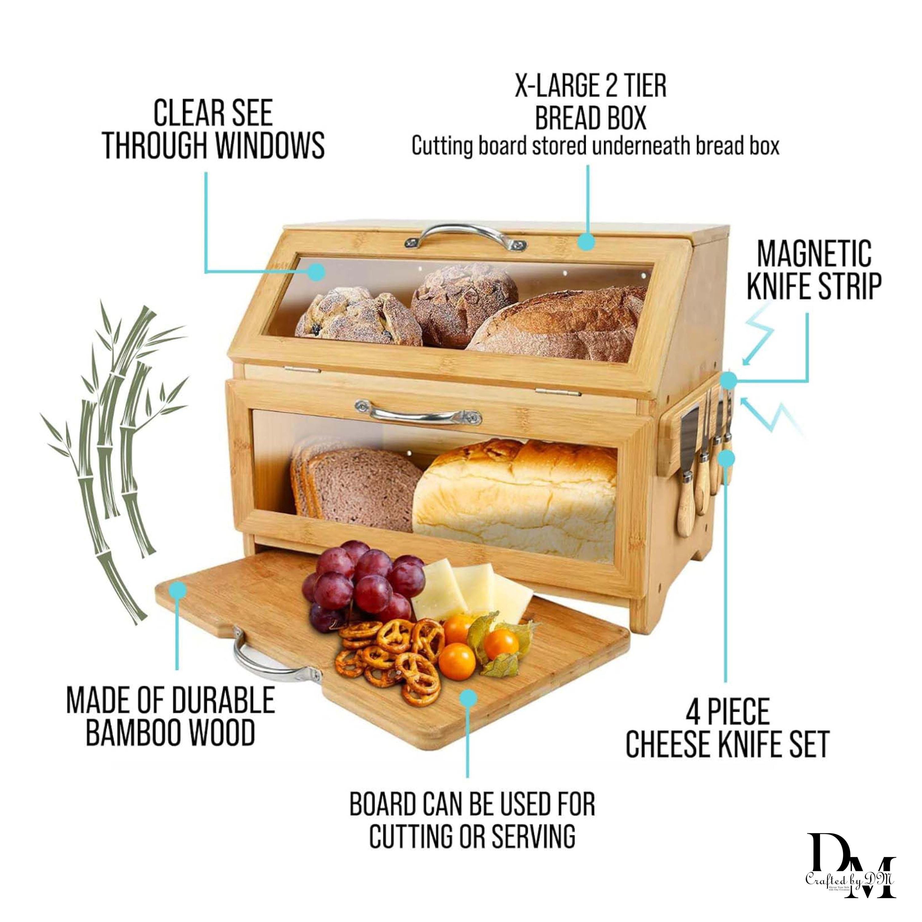 Handmade Bread Box With Cutting Board & Knife Set for Kitchen ...