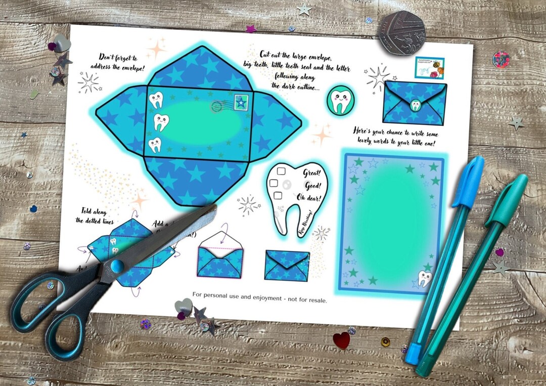 Tooth Fairy Letter & Envelope Printable. Blue Design, Instant Download ...