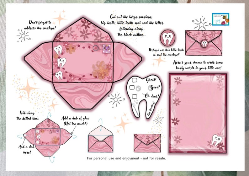Tooth Fairy Letter and Envelope Printable. Pink Design, Instant Download. Ready to Fill In, Cut ...