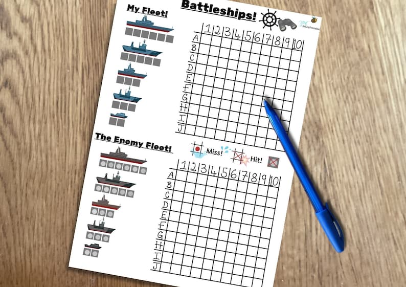 Battleships Games, Battleships Printable Paper Game, Battleships Board ...