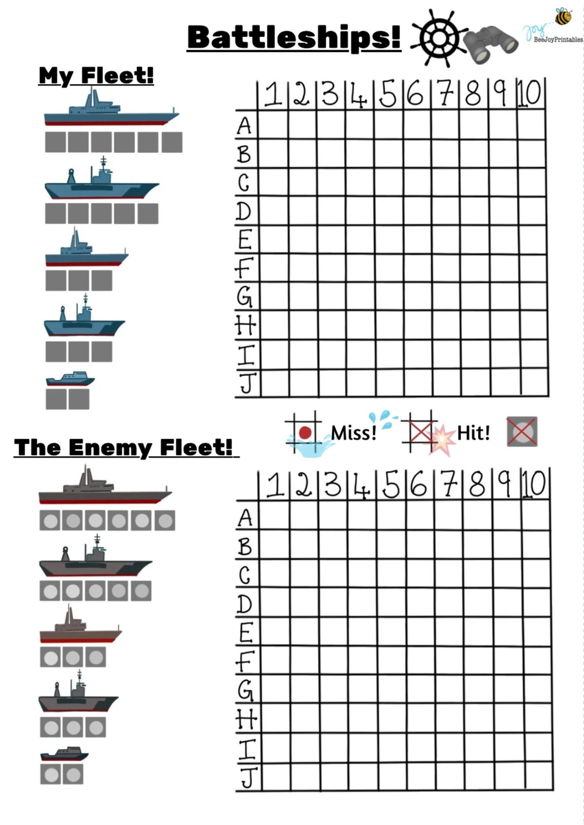 Battleships Games, Battleships Printable Paper Game, Battleships Board Game, Great for Road ...