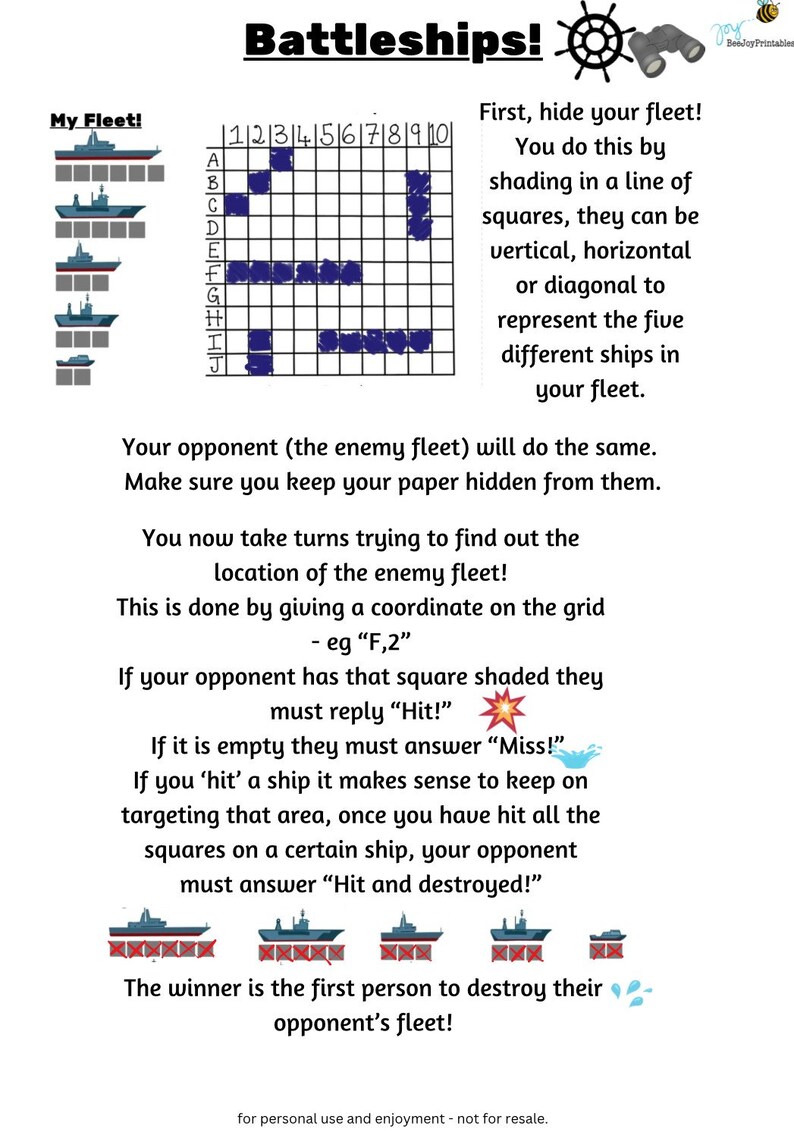 Printable Battleships Game, Road Trip Family Fun (digital Download) - Etsy