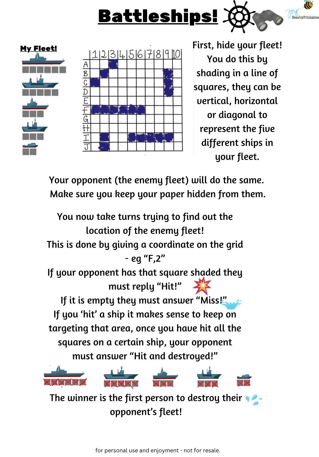 Battleships Games, Battleships Printable Paper Game, Battleships Board ...