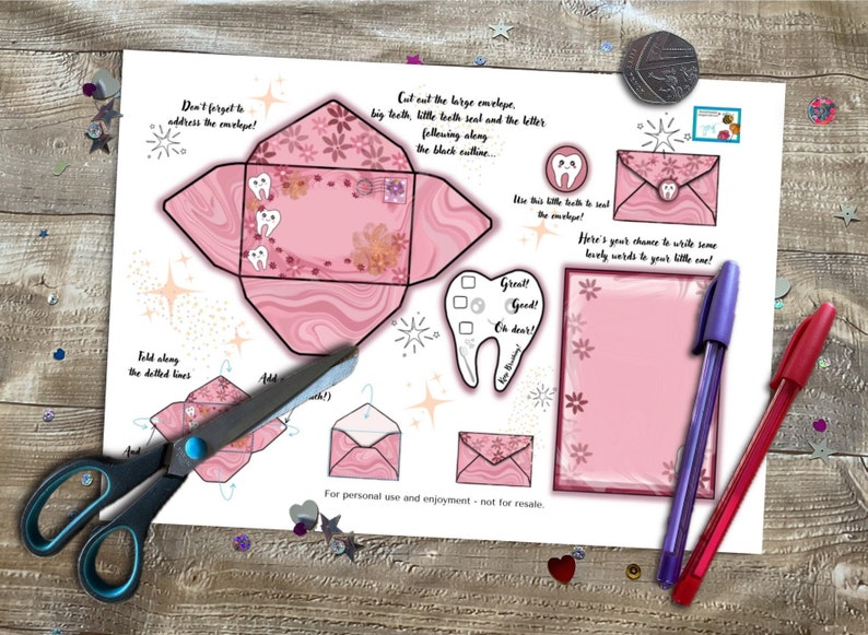 Tooth Fairy Letter and Envelope Printable. Pink Design, Instant ...