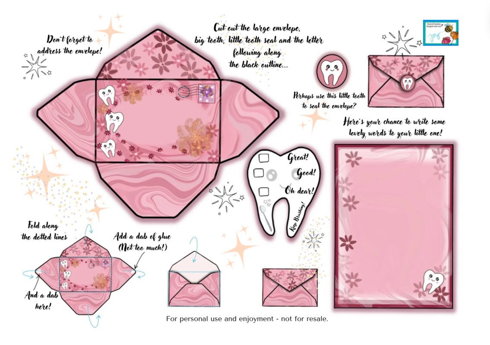 Printable Tooth Fairy Letter and Envelope, Pink Floral Design (instant ...