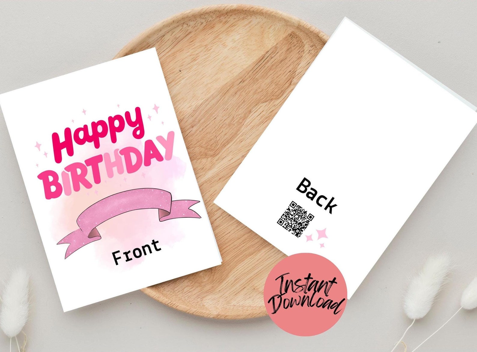 Printable Pink Birthday Card, Digital Birthday Card, Digital Instant ...