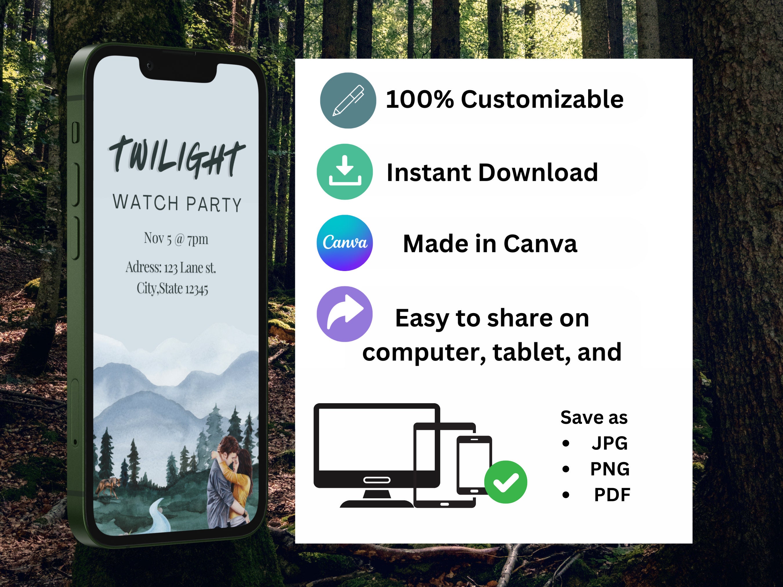 Twilight Watch Party or Birthday Digital Invitation - Etsy