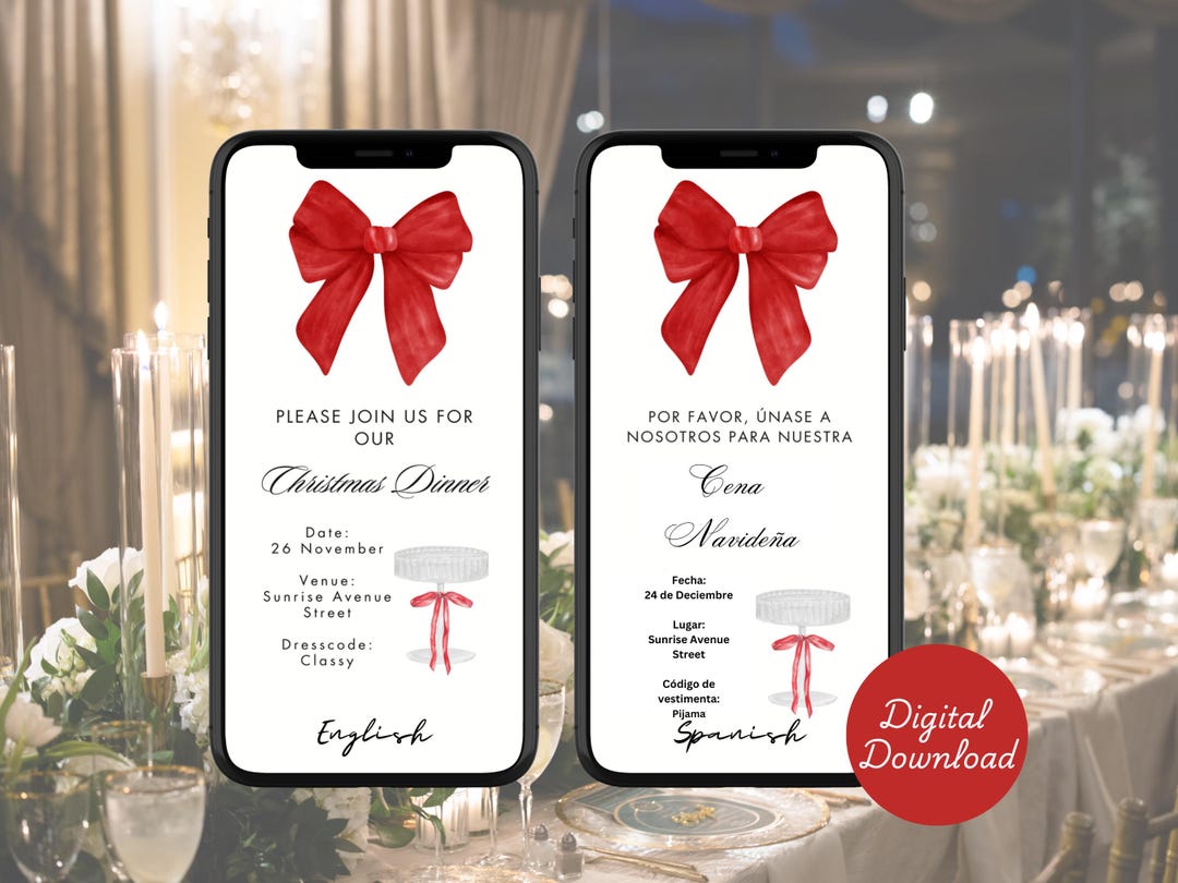 Red Bow Christmas Invitations: Classy, Editable (digital Download) - Etsy