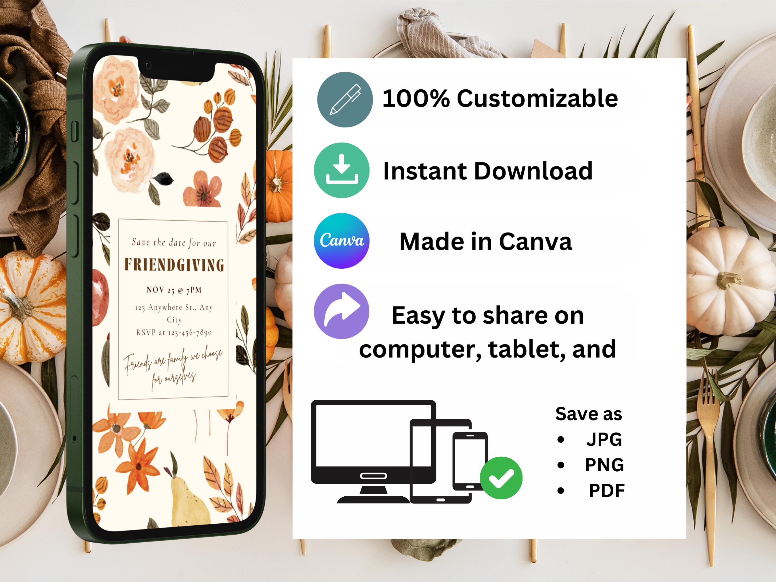 Friendsgiving Digital Invitation, Digital Download, Simple and Easy to ...