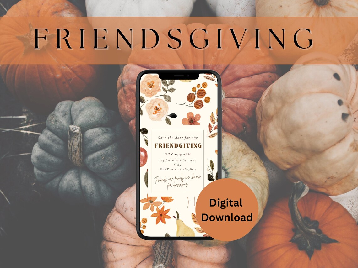 Friendsgiving Digital Invitation, Digital Download, Simple and Easy to ...