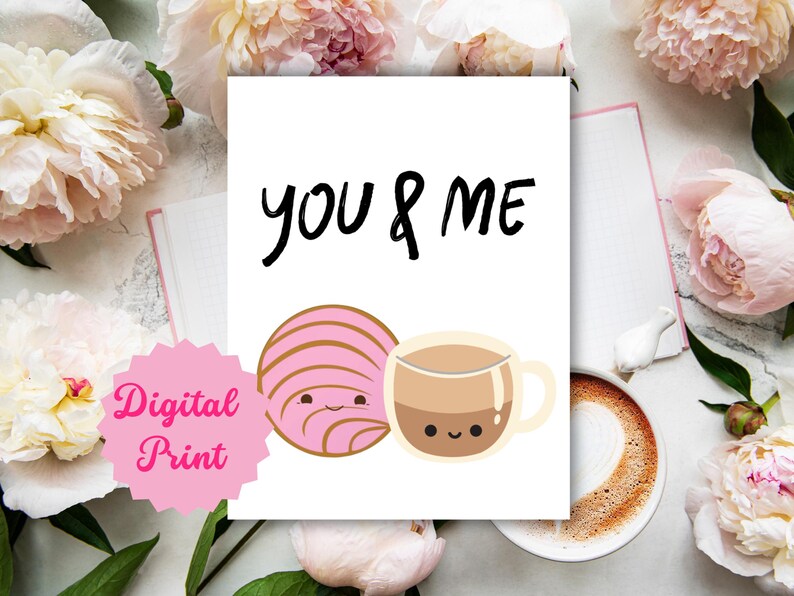 You & Me Card, Concha and Coffee Card, Printable Romantic Card, Digital ...