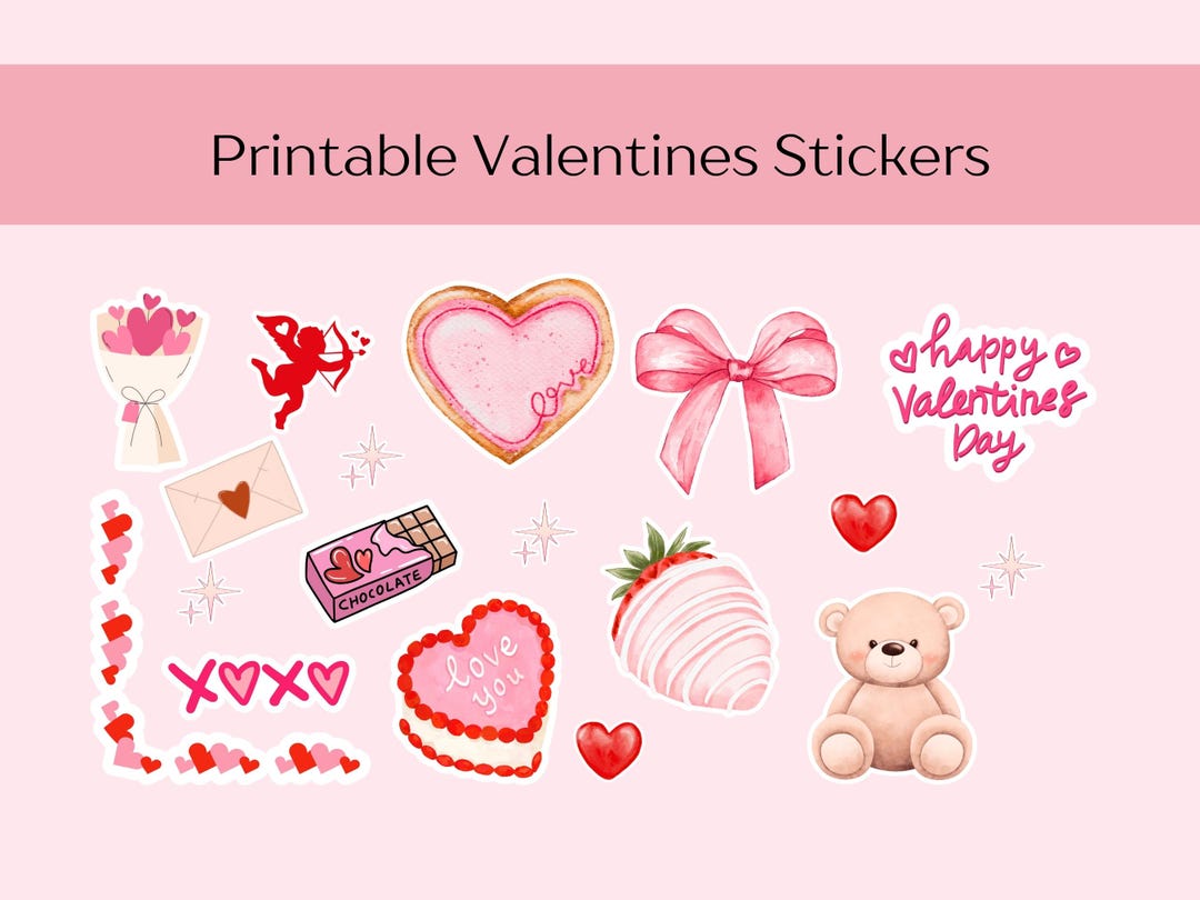 Printable Valentines Day Stickers, Galantines Day Stickers, Two Pages ...