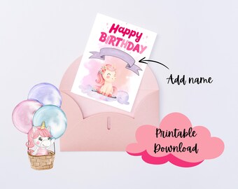 Unicorn Birthday Card (printable) - Etsy
