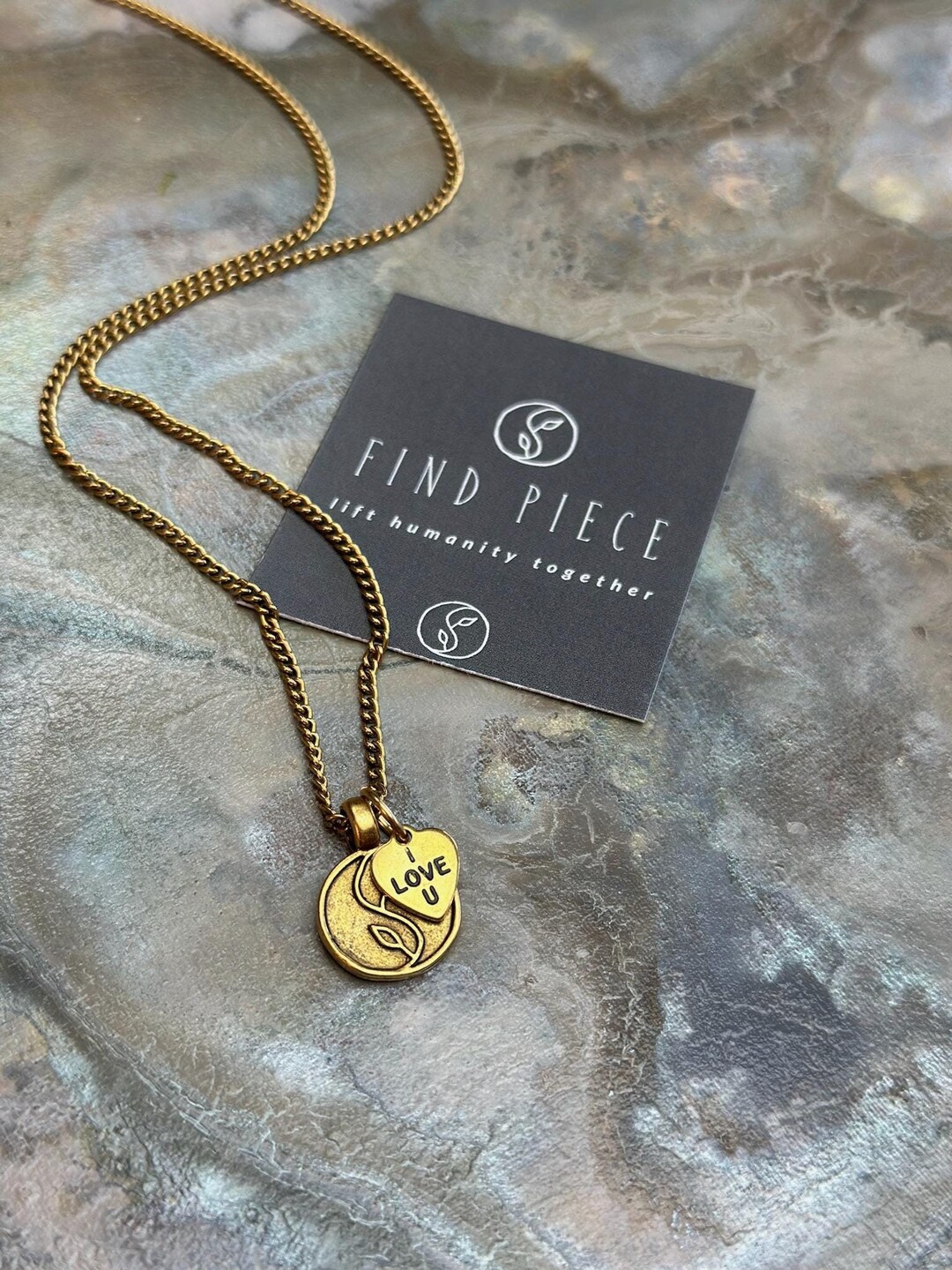 Wax Seal Coin Peace Sign Emblem I Love You Heart Necklace 10K Gold ...