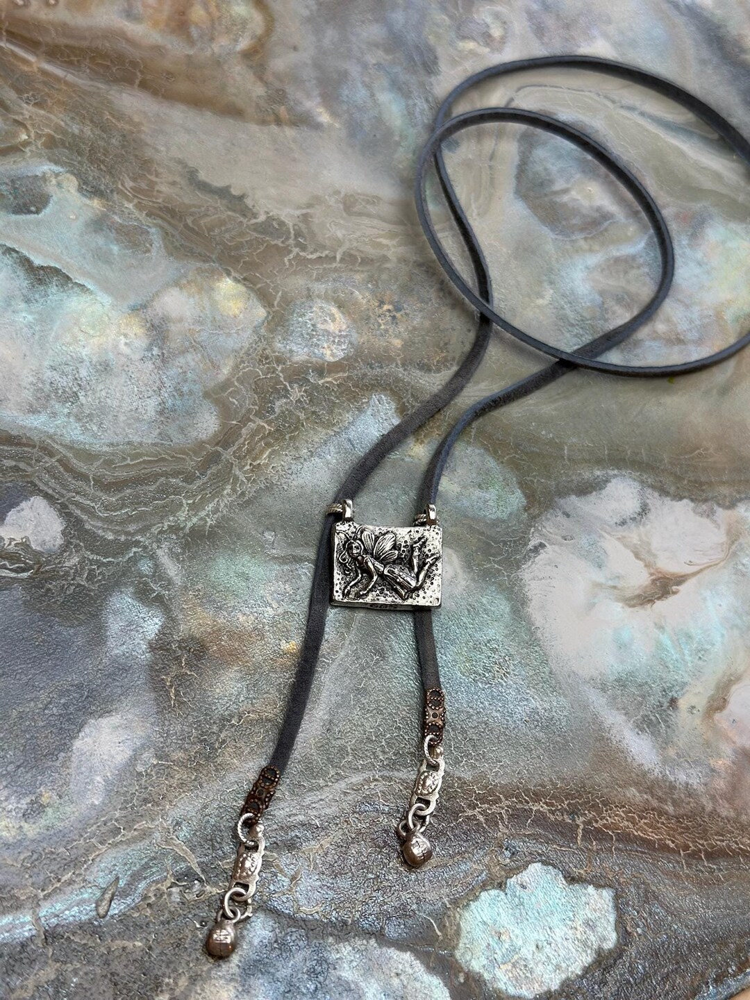 Pixie Dust Lariat Bolo Drop Necklace | 25.5" Adjustable | Antique Sterling Silver Plated | REF ...