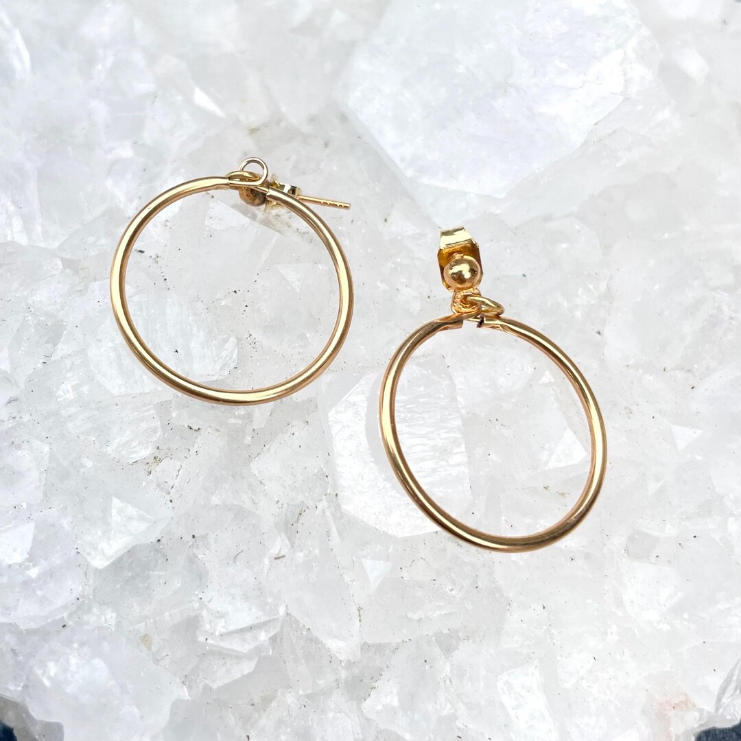 14K Gold Post Hoop Earrings | Lightweight Gold Filled Dangle Hoops - Etsy