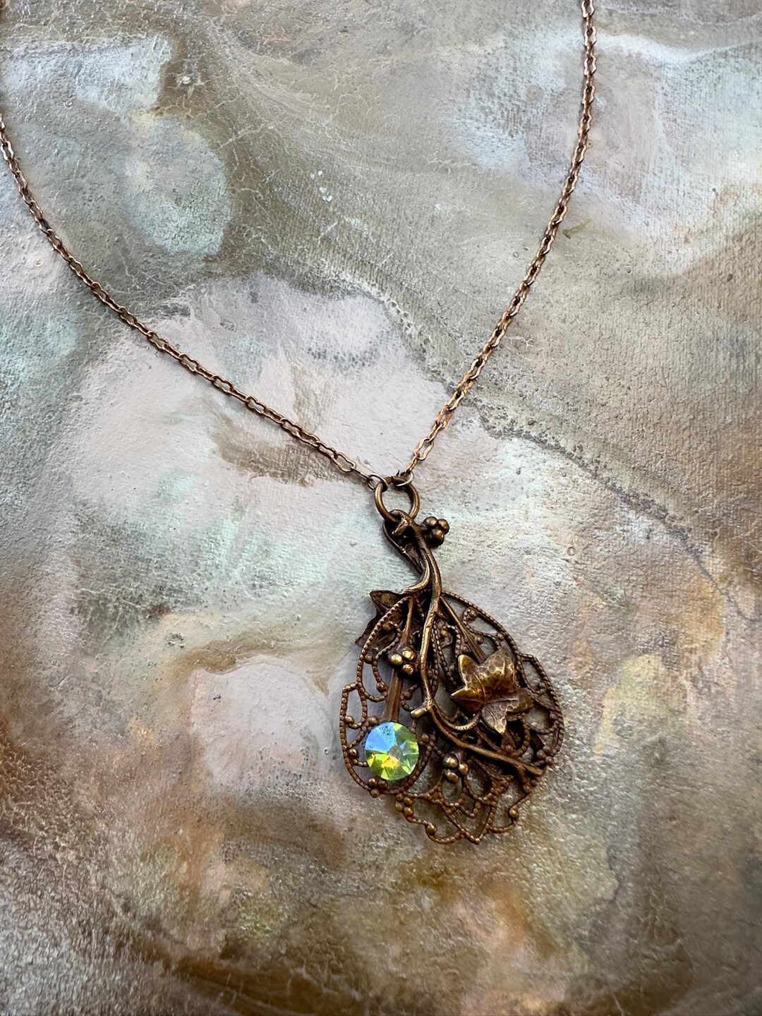 Vintage Filigree Forest Pendant Drop Necklace Vintaj Natural Brass 14.5 ...