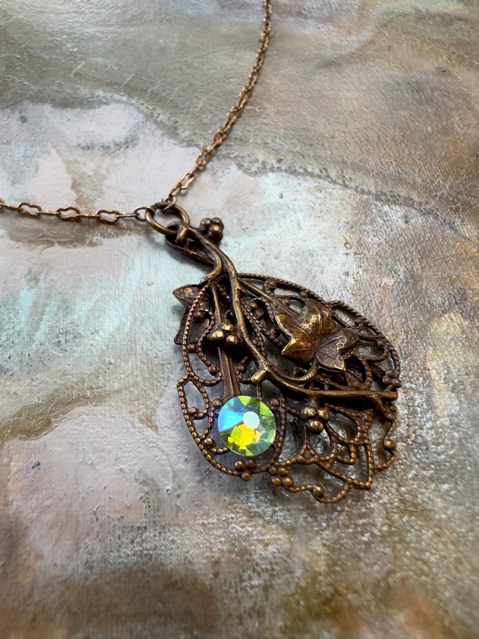 Vintage Filigree Forest Pendant Drop Necklace Vintaj Natural Brass 14.5 ...