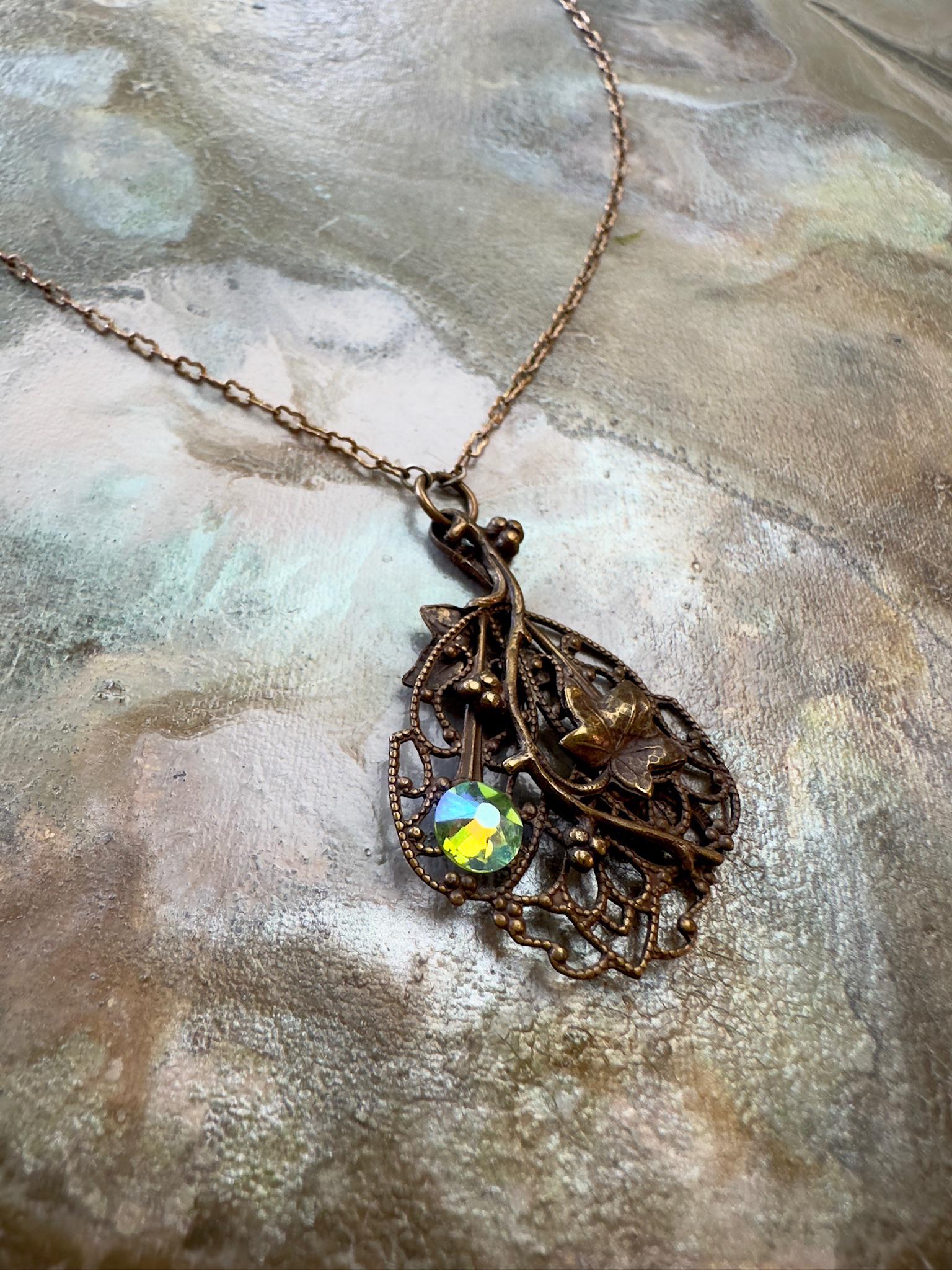Vintage Filigree Forest Pendant Drop Necklace Vintaj Natural Brass 14.5 ...