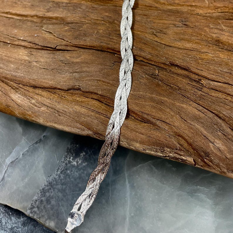 Italian 925 Sterling Silver Chain Bracelet Liquid Style Flat Serpentine ...