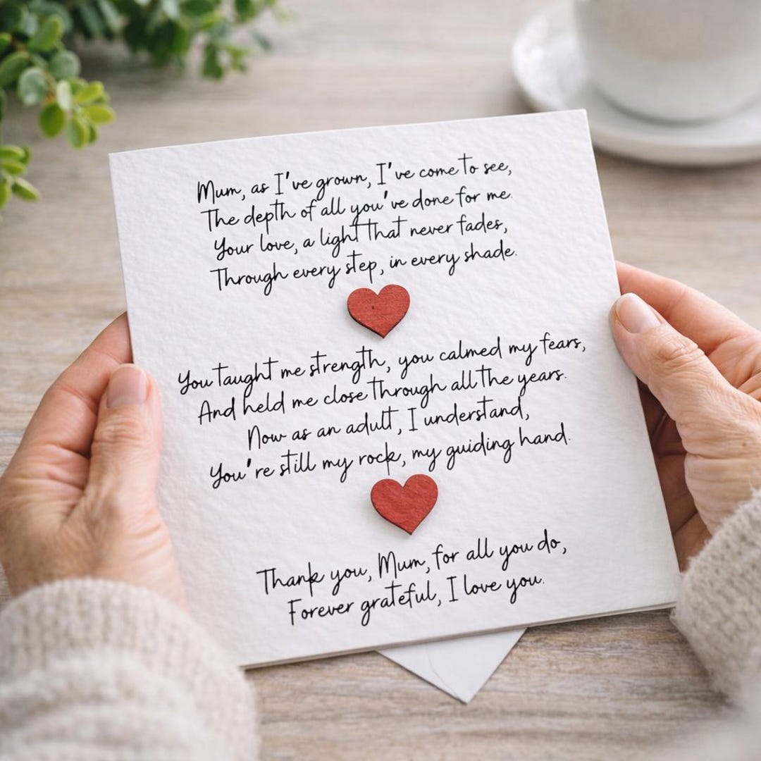 Mother’s Day Card for Mom, Handmade Card With Wooden Heart, Sentimental ...