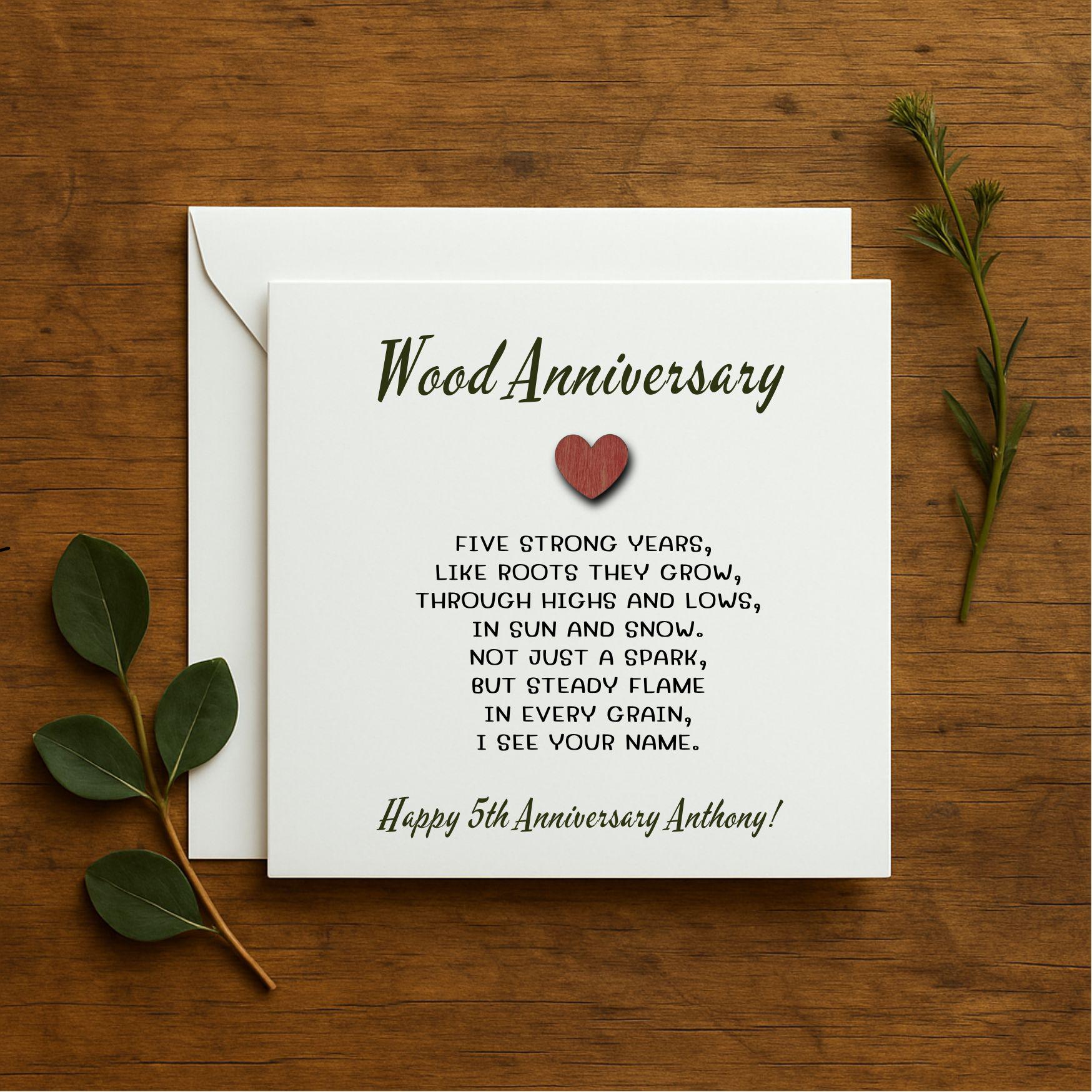 Personalized Wood Anniversary Card, 5th Anniversary Gift, Custom Love ...