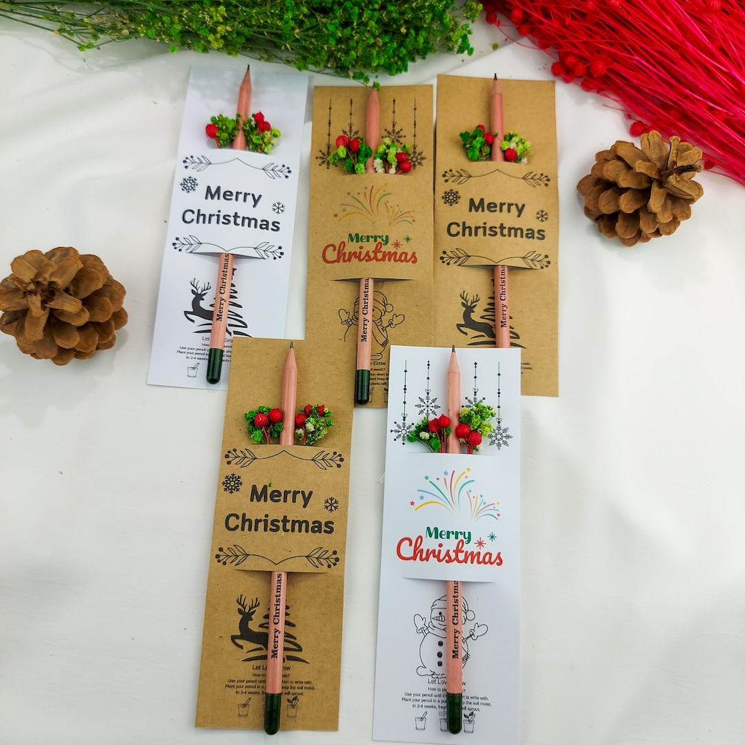 Personalized Christmas Seed Pencil Favors: Flower Seeds, Holiday Party ...
