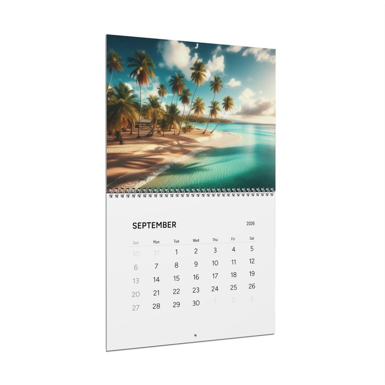 2026 Caribbean Ocean View Wall Calendar, Palm Tree Beach Scene, Monthly ...
