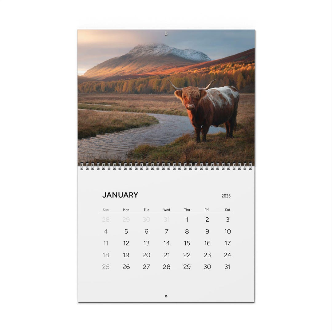 Highland Cow Scenic Wall Calendar 2026 | Scenic Farm Animal Photography ...