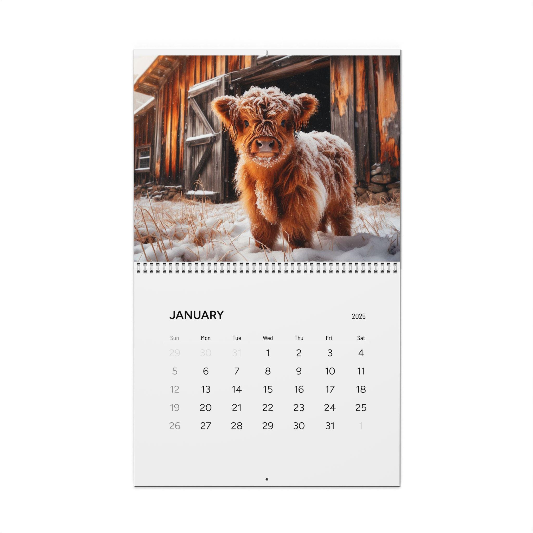 Baby Highland Snow Barn Wall Calendars 2025 - Etsy